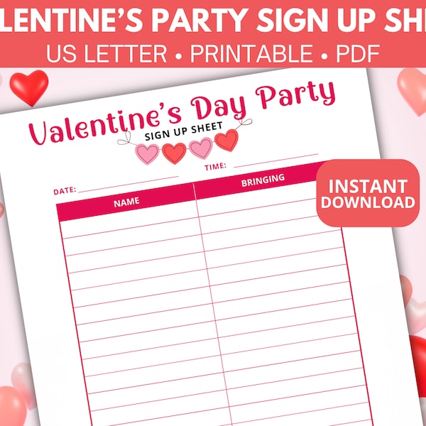 Valentine Party Sign up Sheet Editable - Etsy
