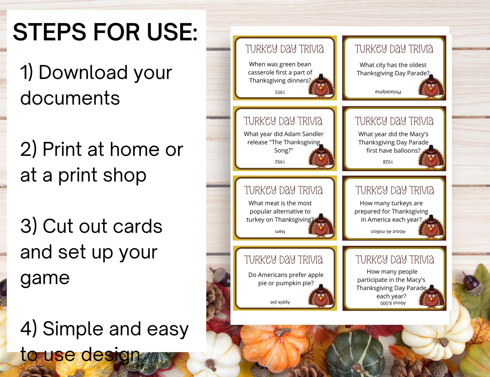 Thanksgiving Trivia Cards Printable, Thanksgiving Game for Family ...