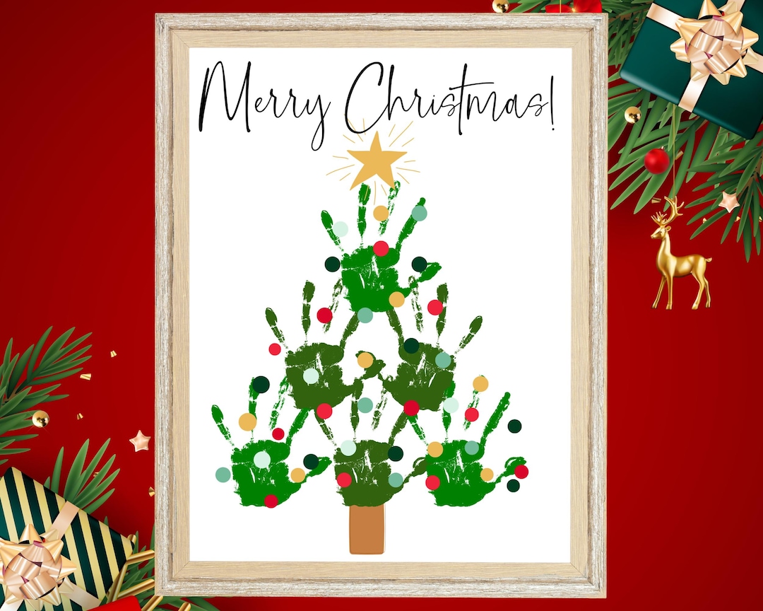 Christmas Tree Handprint Craft, Winter Handprint Art, Printable ...