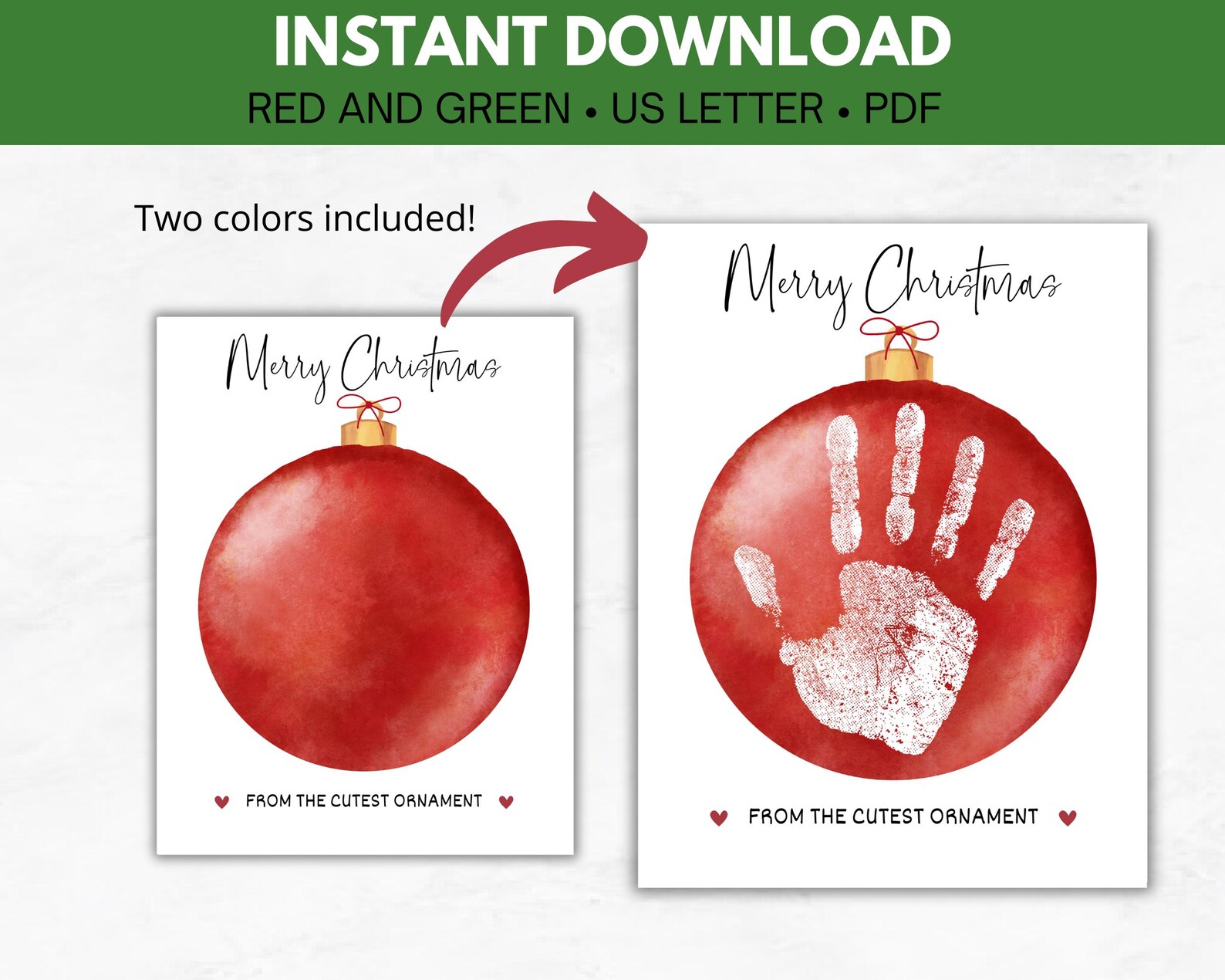 Christmas Ornament Handprint Craft, Holiday Handprint Art, Printable ...