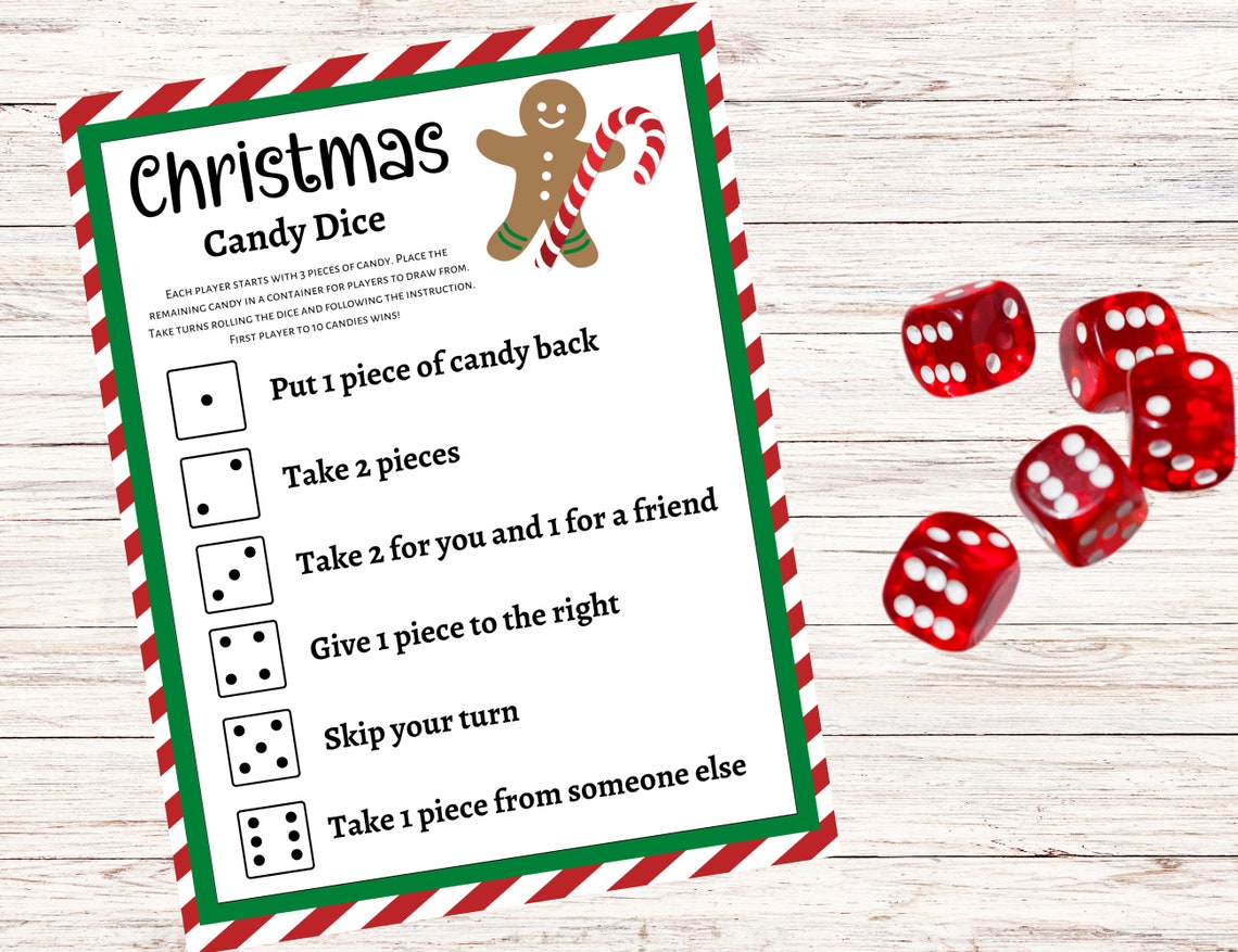 Christmas Candy Dice Game Printable, Fun Christmas Game for Kids ...