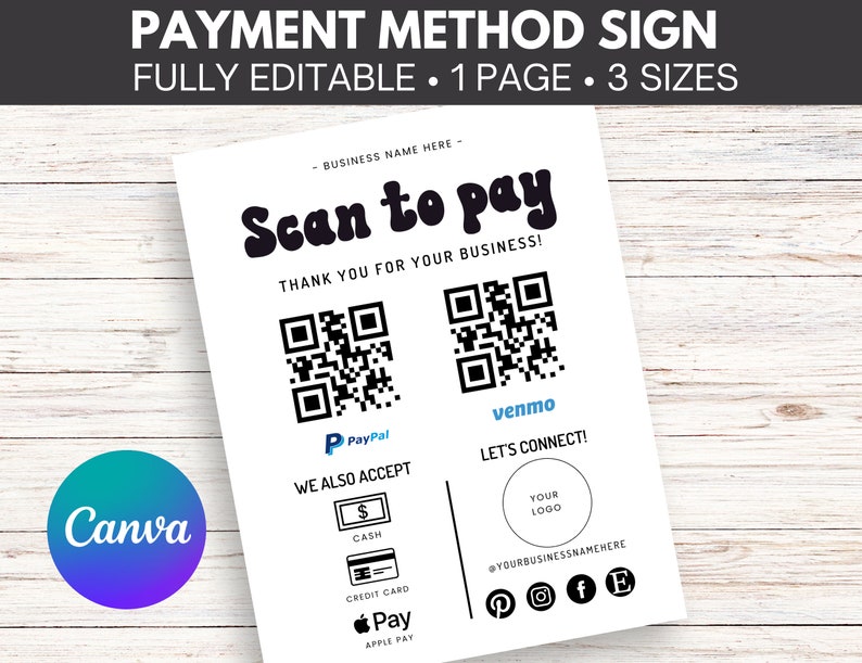 Retro Payment Method Sign Template, Editable Scan to Pay Sign, QR Code ...
