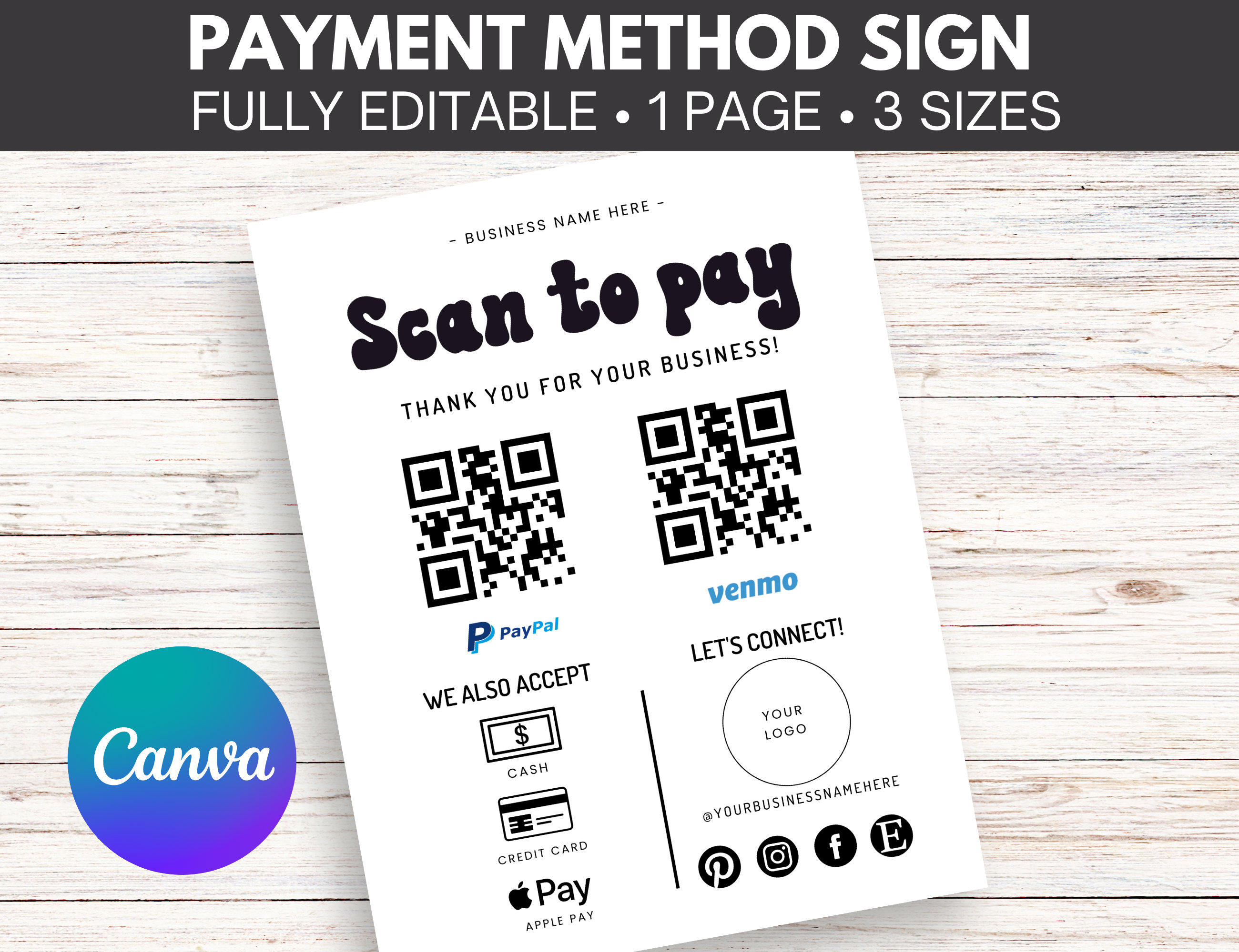 Retro Payment Method Sign Template, Editable Scan to Pay Sign, QR Code ...