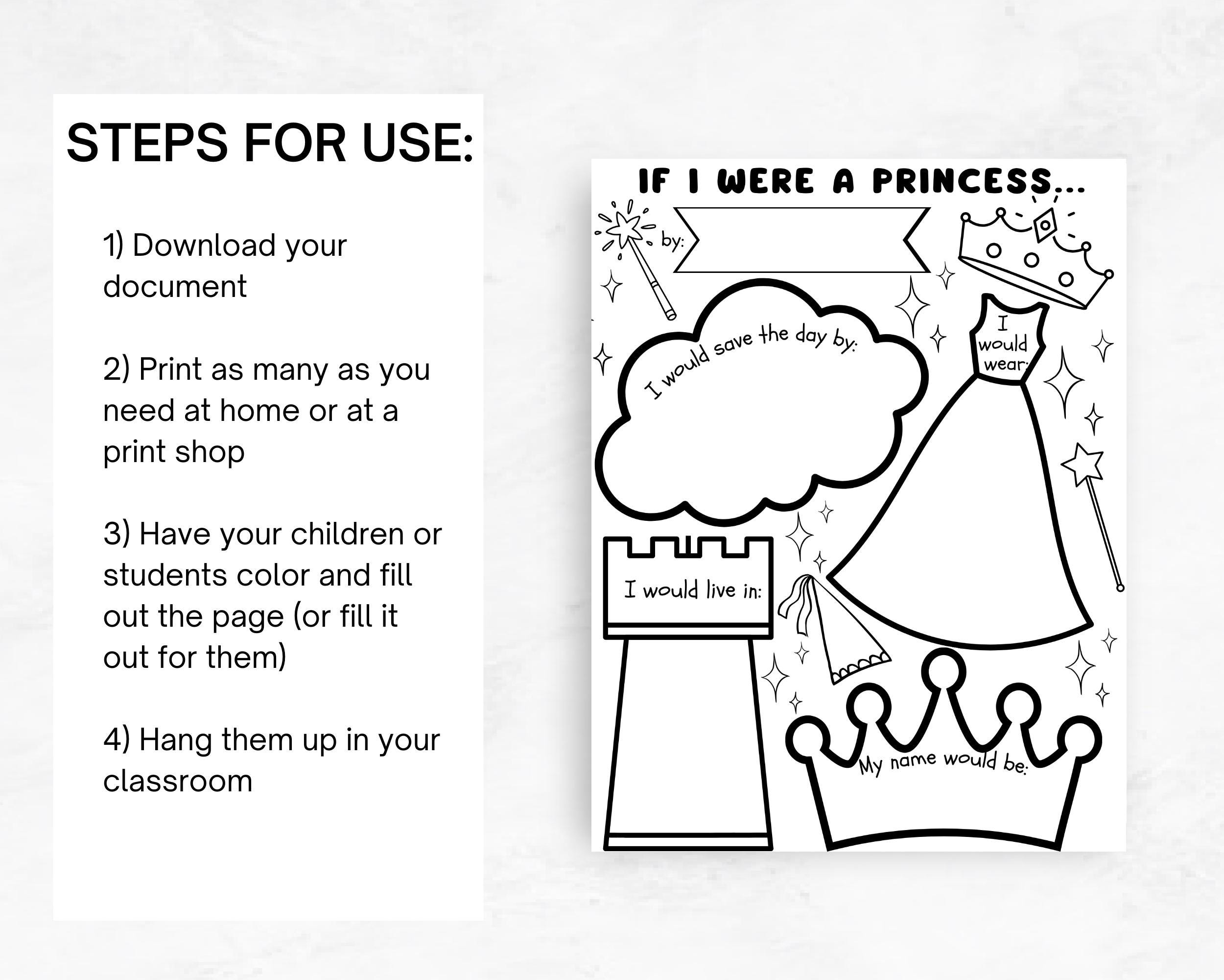 If I Were a Princess Printable, Girls Princess Party Activity ...