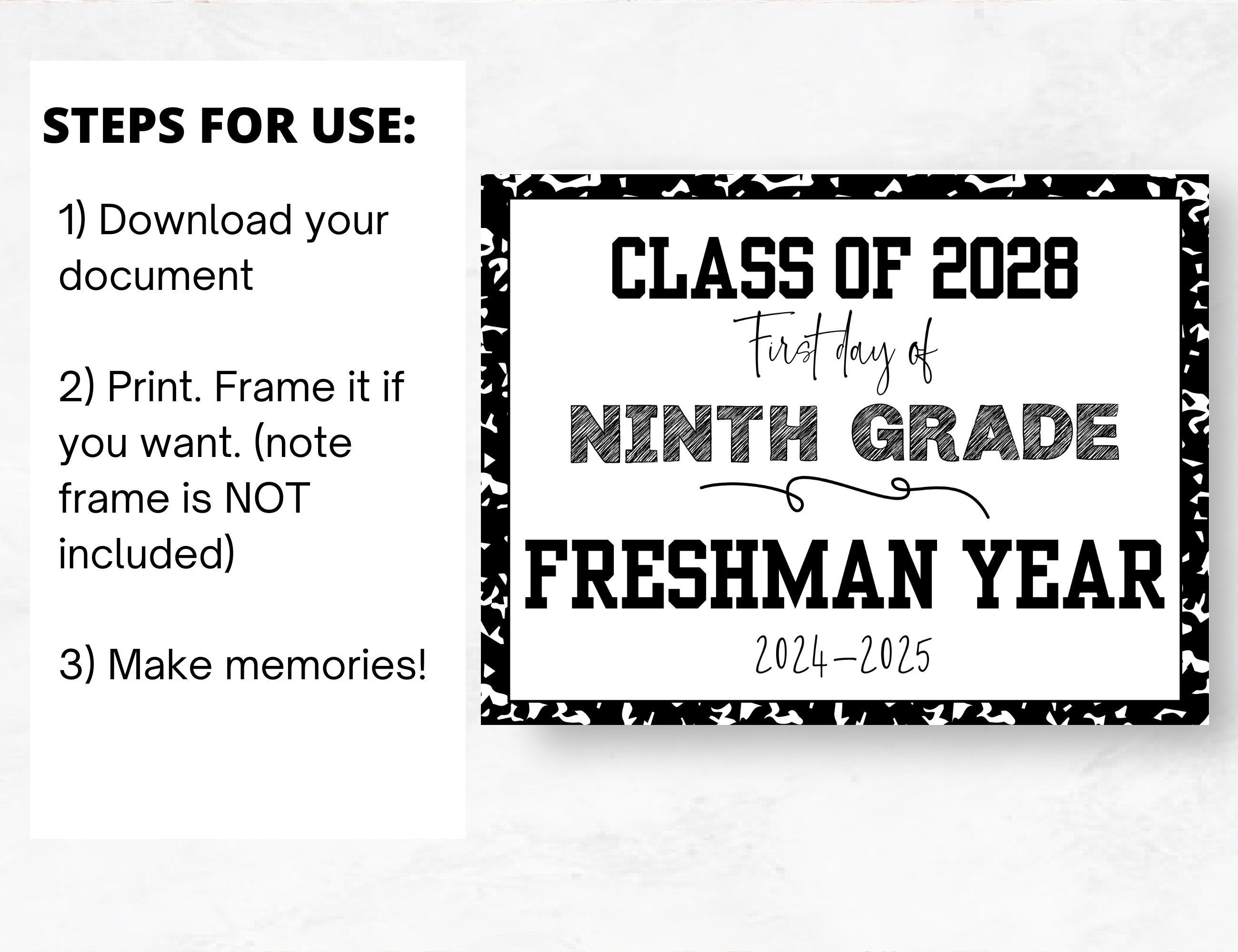 First Day of 9th Grade Sign Printable, Class of 2028 Freshman Year ...