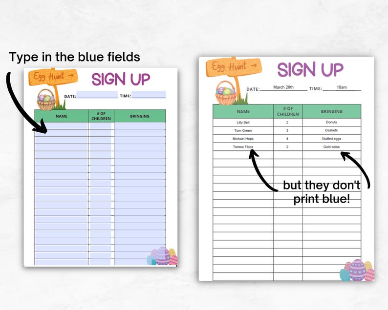 Easter Egg Hunt Sign up Sheet, Neighborhood Egg Hunt, Printable Kids ...
