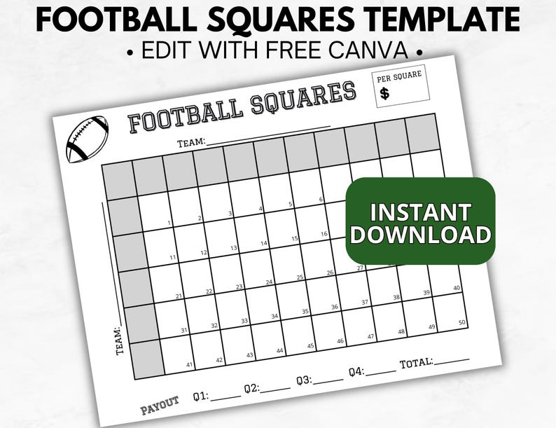 Editable Football Squares Template, 50 Squares Grid, Football ...