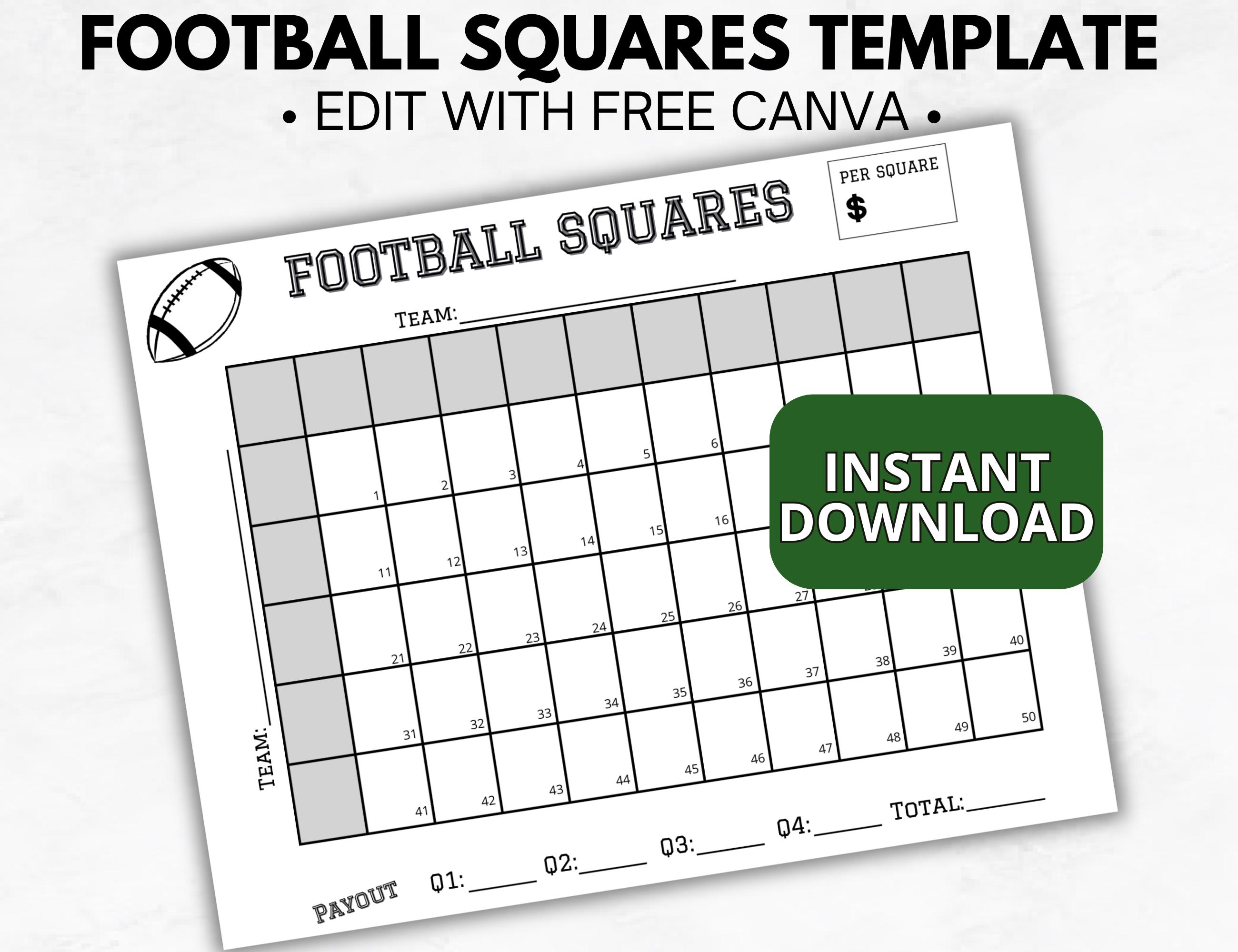 Editable Football Squares Template, 50 Squares Grid, Football ...