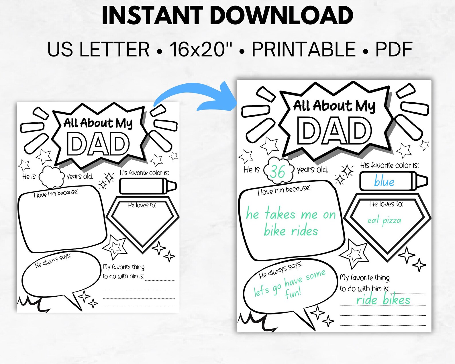 Father's Day Super Dad Craft, Printable Gift From Kids, Fill in the ...