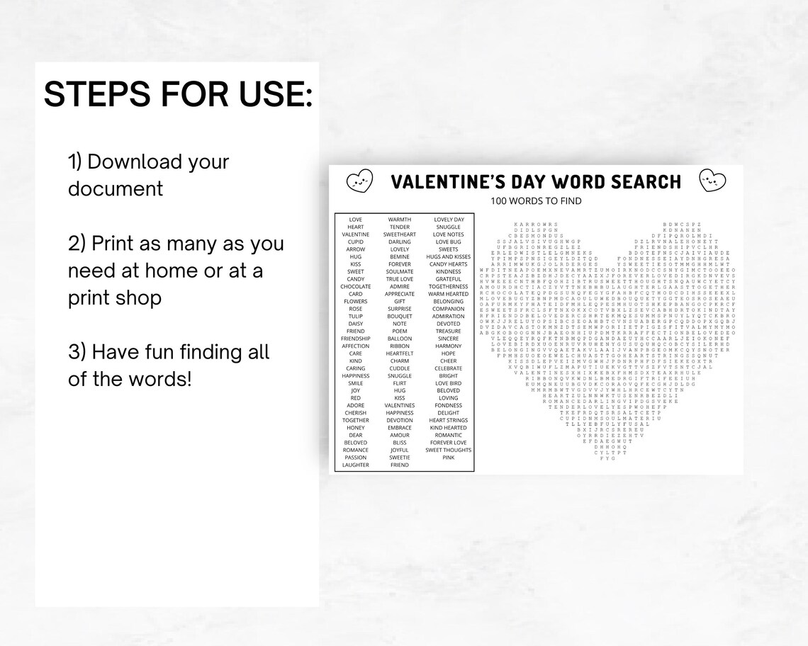 Giant Valentine's Day Word Search Printable, Senior Games, Team ...