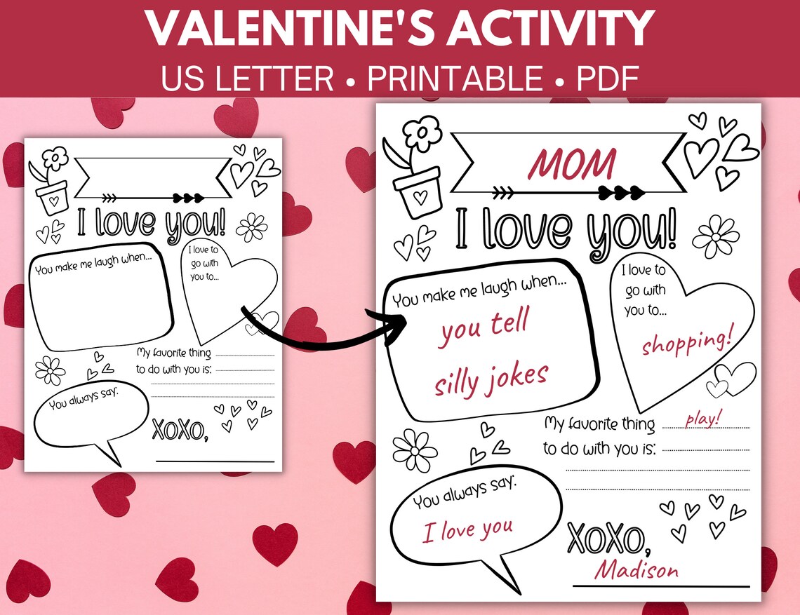 Why I Love You Printable Activity for Kids, Valentines Day Gift From ...