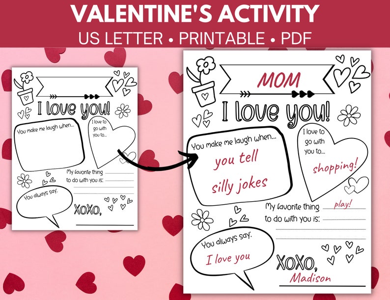 Why I Love You Printable Activity for Kids, Valentines Day Gift From ...