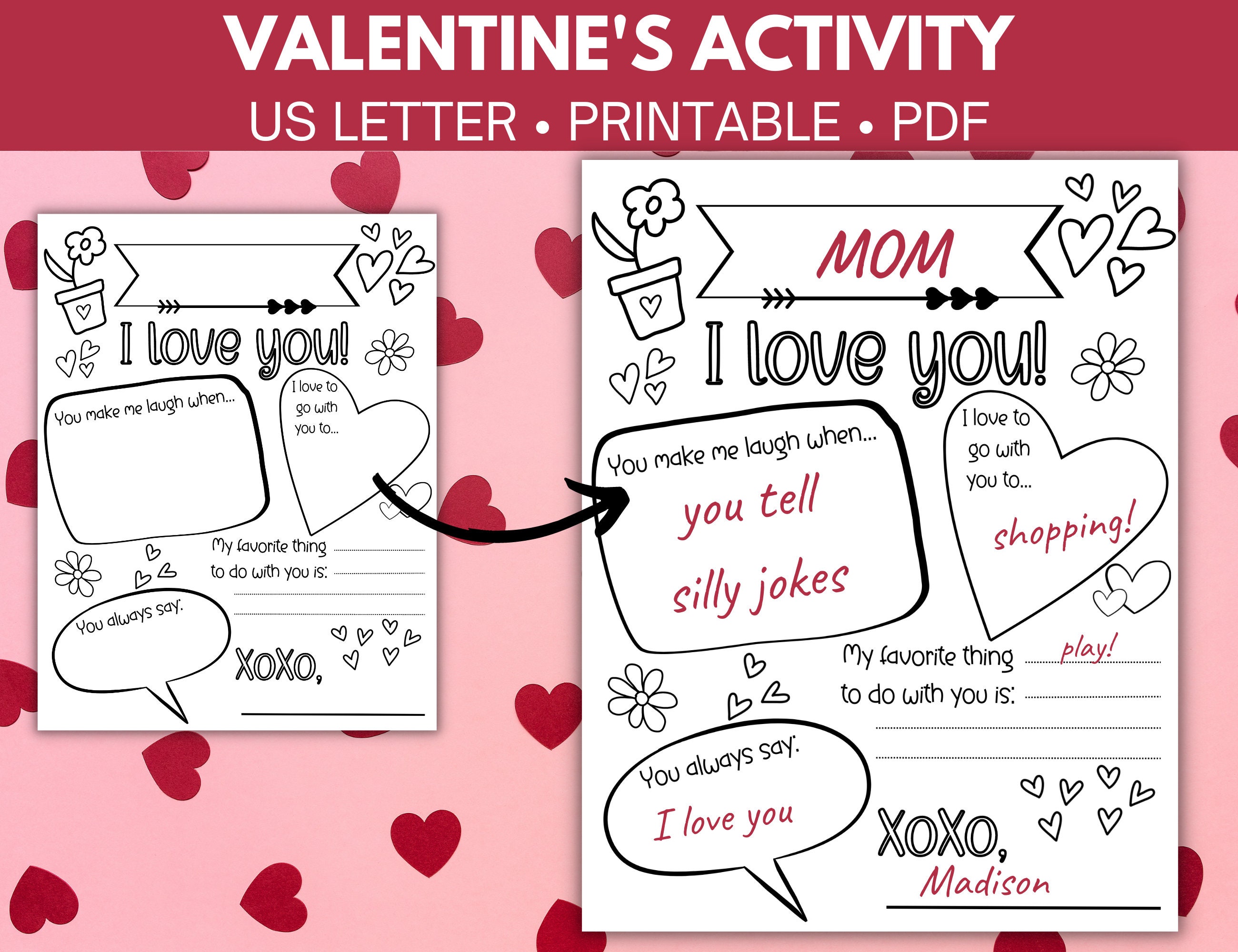 Why I Love You Printable Activity for Kids, Valentines Day Gift From ...