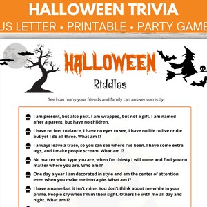 Halloween Riddles Printable Party Game, Halloween Trivia Game ...