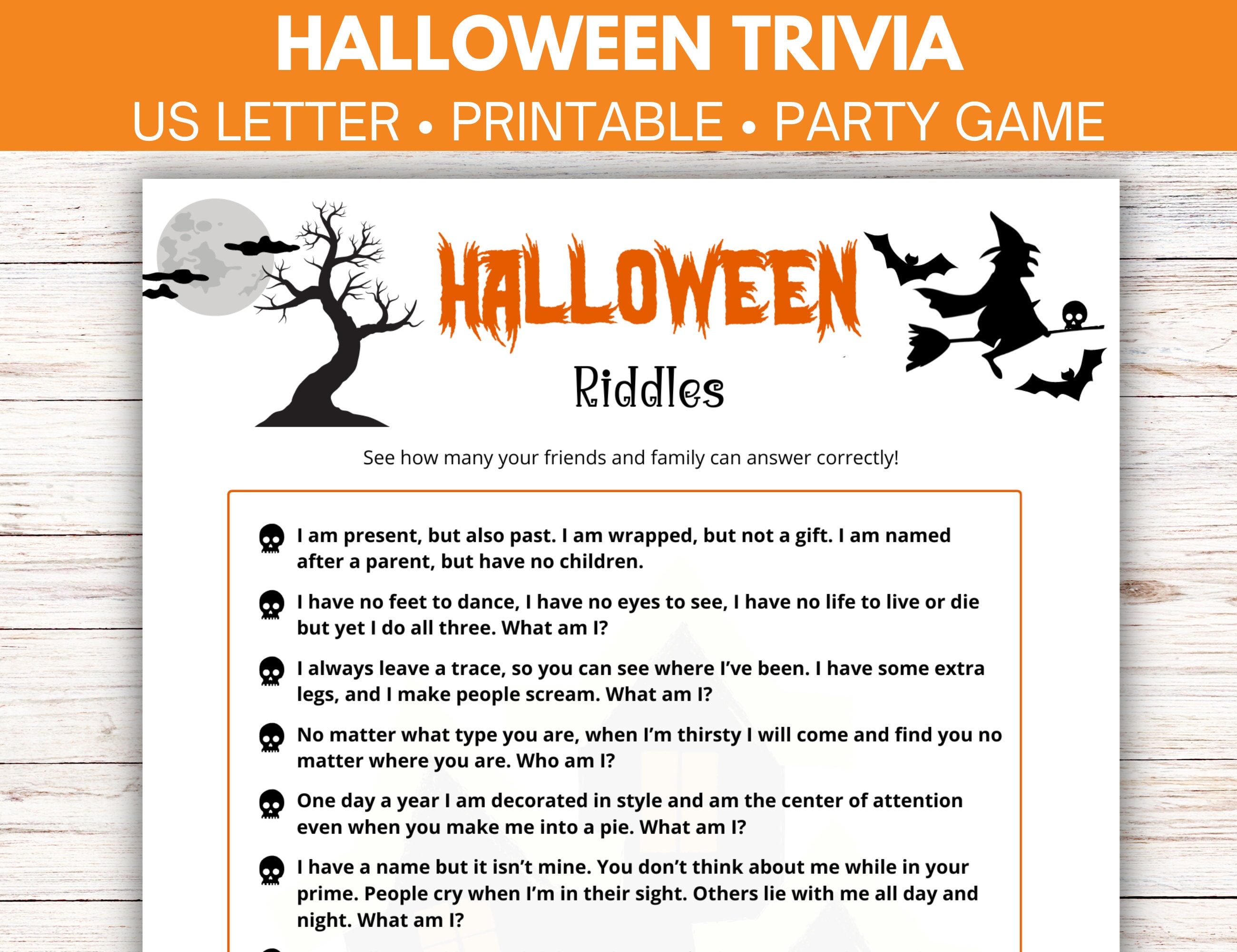 Halloween Riddles Printable Party Game, Halloween Trivia Game ...