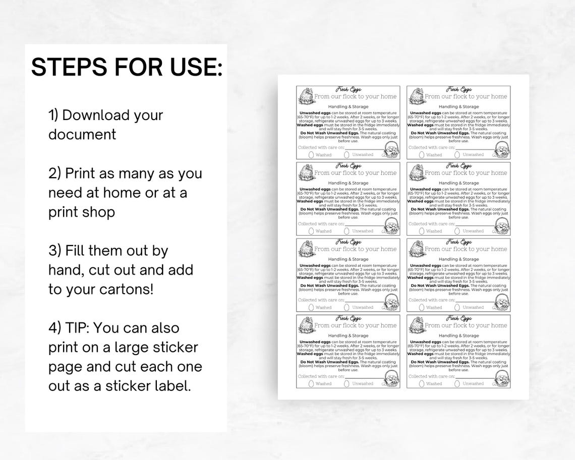 Egg Handling Instructions, Printable Egg Carton Labels, How to Store ...