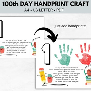100th Day of School Handprint Poem Craft, 100 Days of School Handprint ...