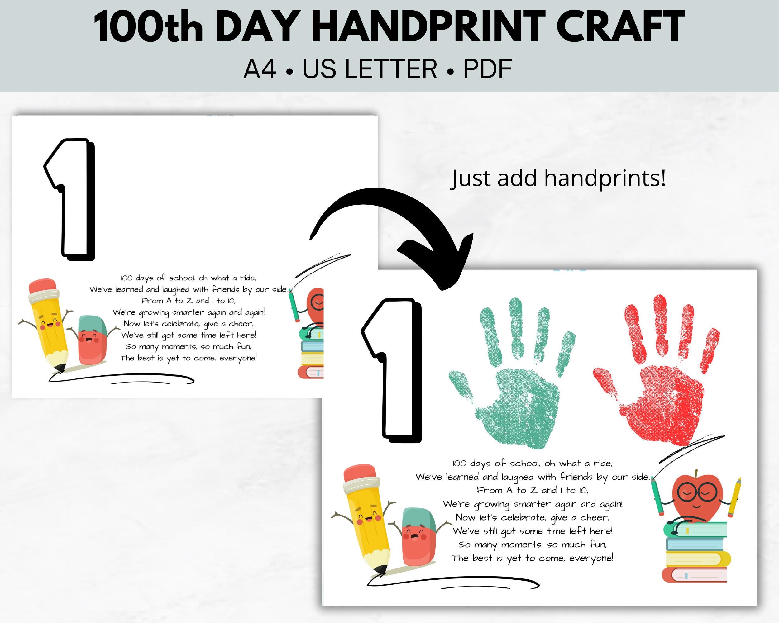 100th Day of School Handprint Poem Craft, 100 Days of School Handprint ...