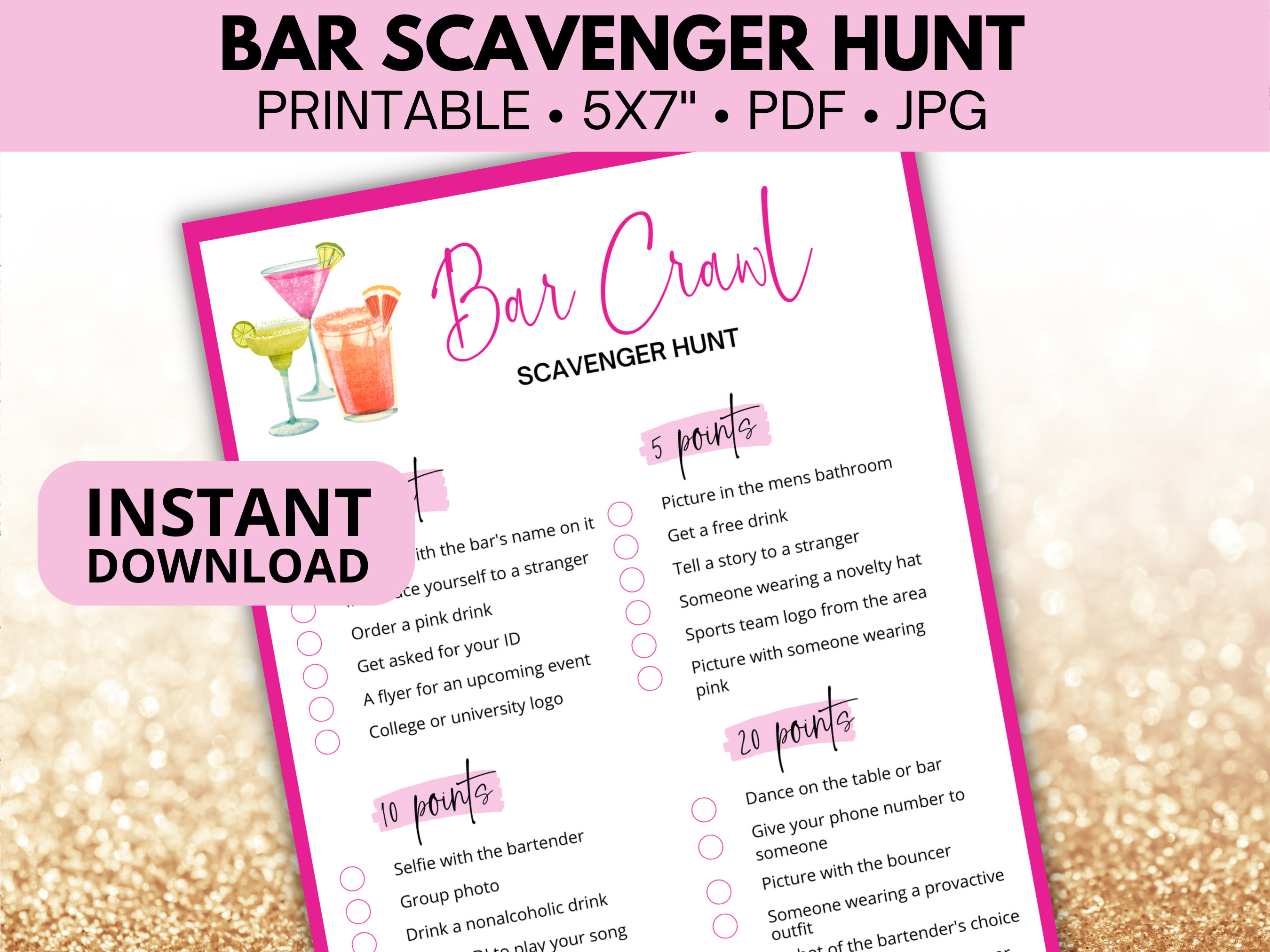 Bar Scavenger Hunt Printable, Bachelorette Party Bar Crawl Bingo, Adult ...