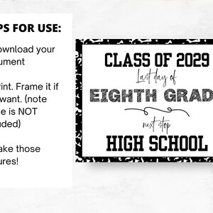 Last Day of 8th Grade Sign Printable, Class of 2029, End of School Year ...