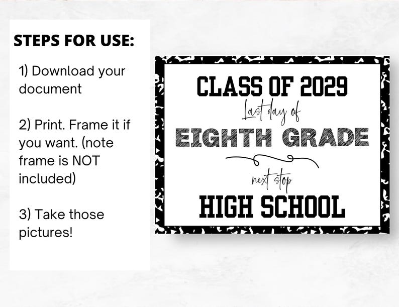 Last Day of 8th Grade Sign Printable, Class of 2029, End of School Year ...
