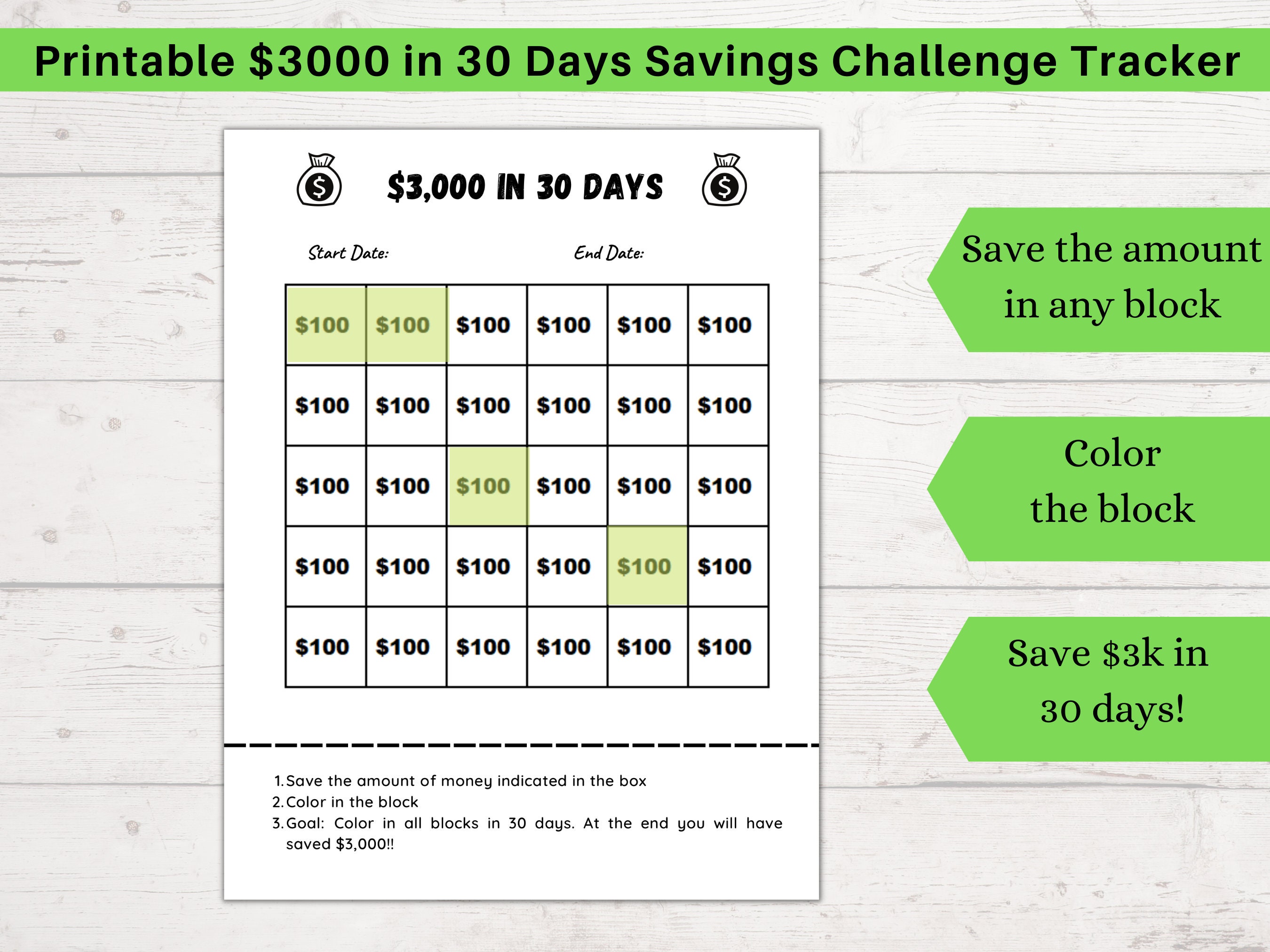 Printable Money Savings Challenge, 30 Days Savings Challenge, Savings ...