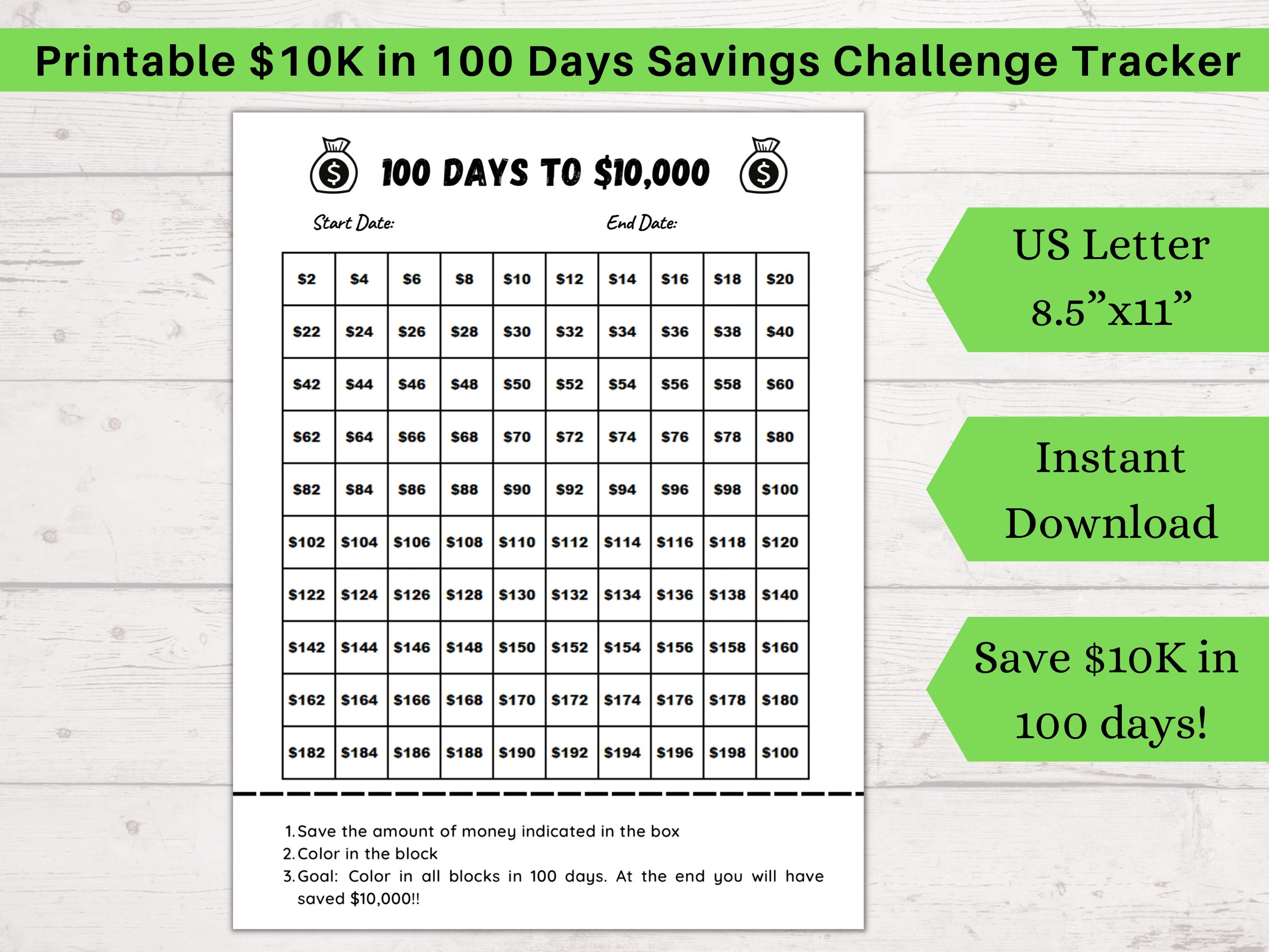 10K in 100 Days Challenge, Save Money Challenge, 10000 Saving Challenge ...