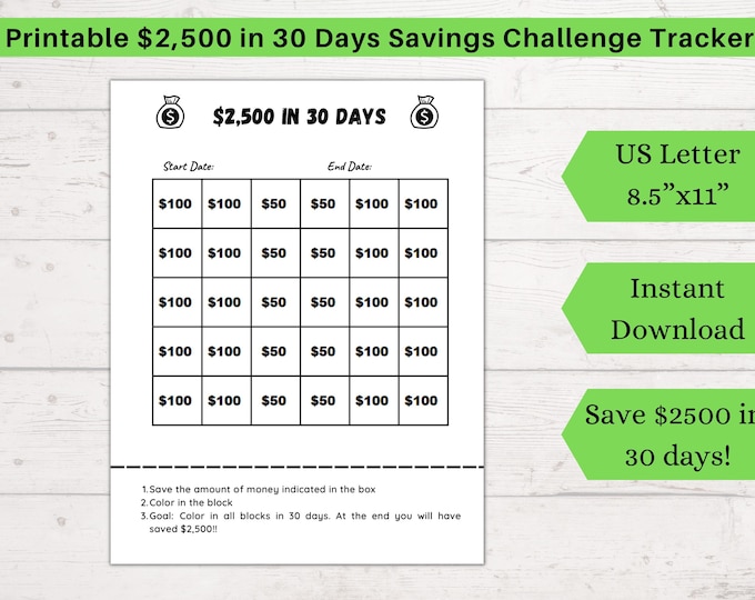 3500 30 DAY CHALLENGE Printable, 3500 Saving Tracker, Savings Goal ...