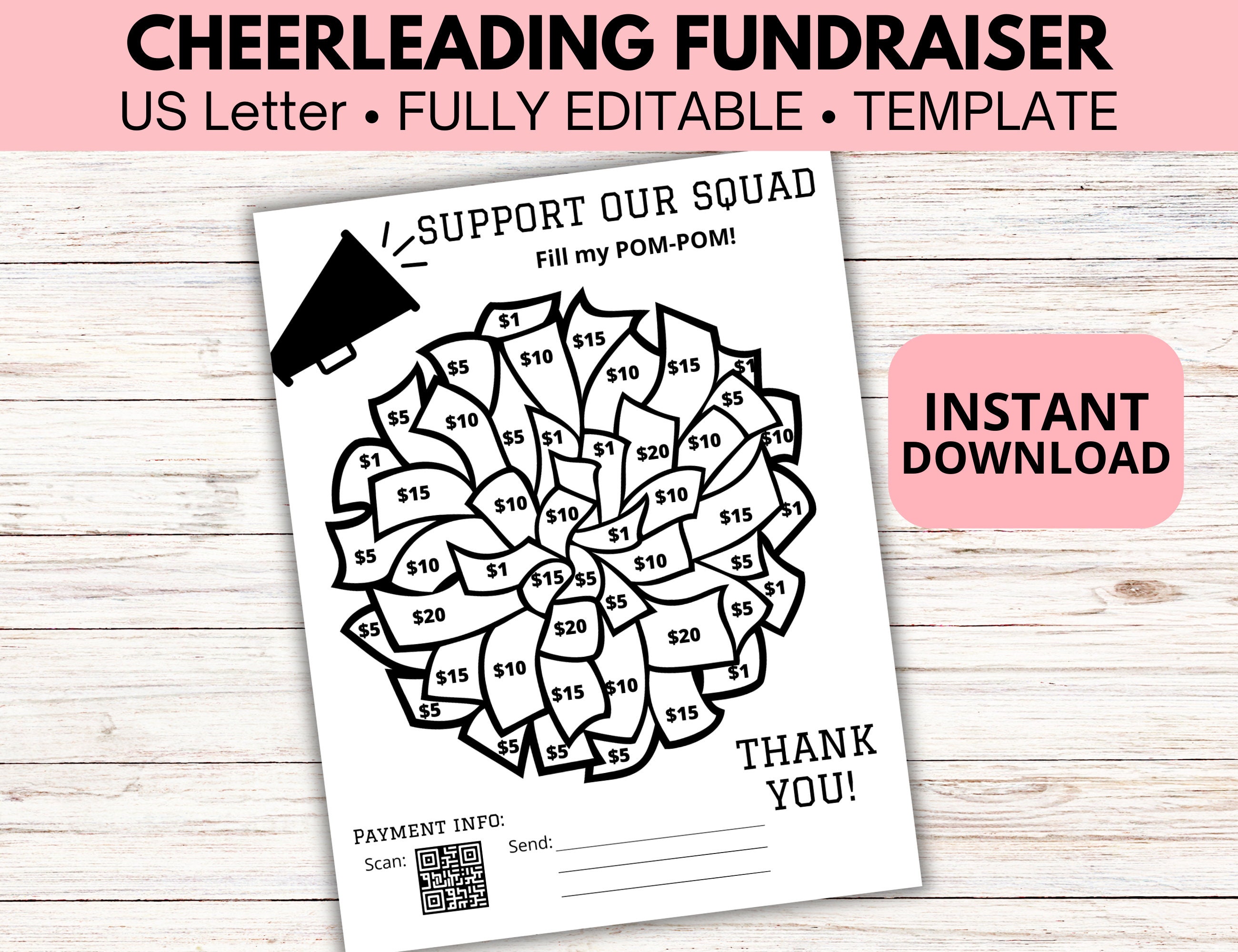 Cheer Fundraiser Template W QR Code, Editable Fill My Pom Pom, Cheer ...