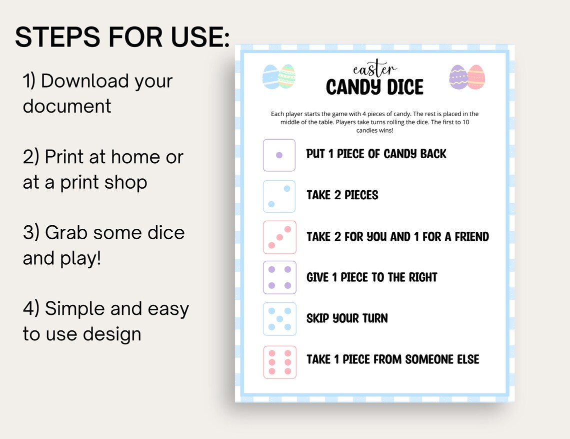 Easter Dice Game, Printable Easter Game for Kids of All Ages, Easter ...