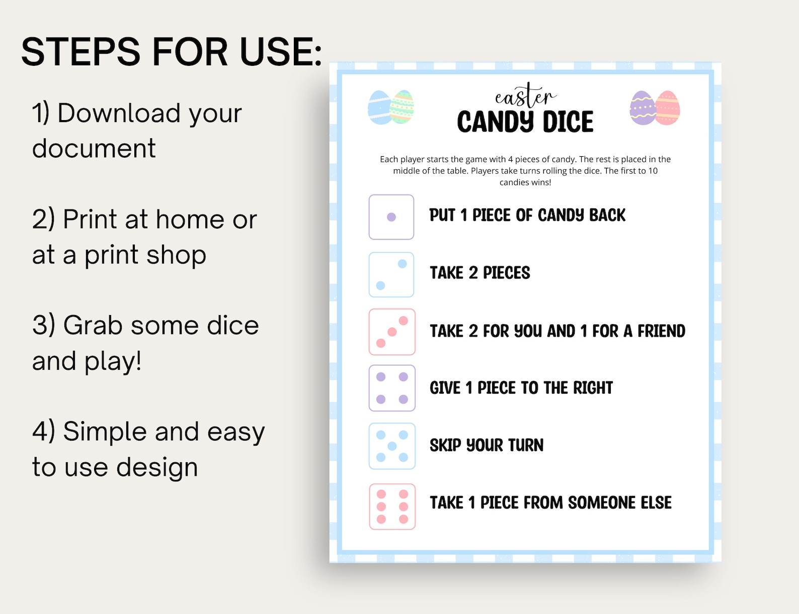 Easter Dice Game, Printable Easter Game for Kids of All Ages, Easter ...
