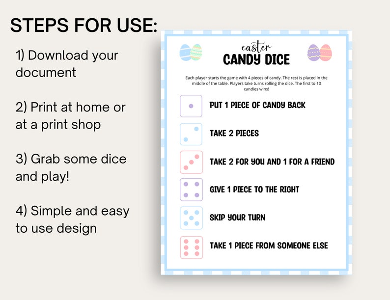 Easter Dice Game, Printable Easter Game for Kids of All Ages, Easter ...