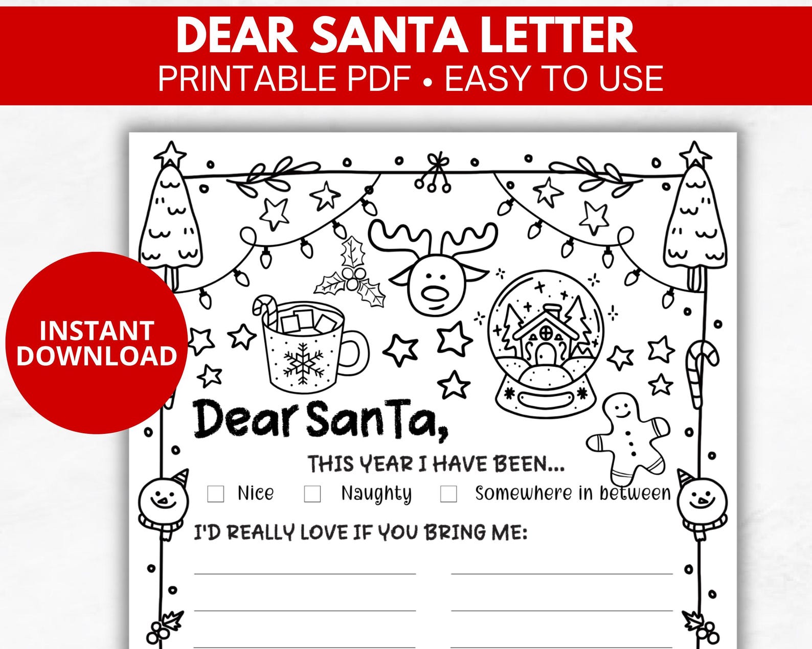 Christmas Wish List Coloring Page for Kids, Printable Letter to Santa ...