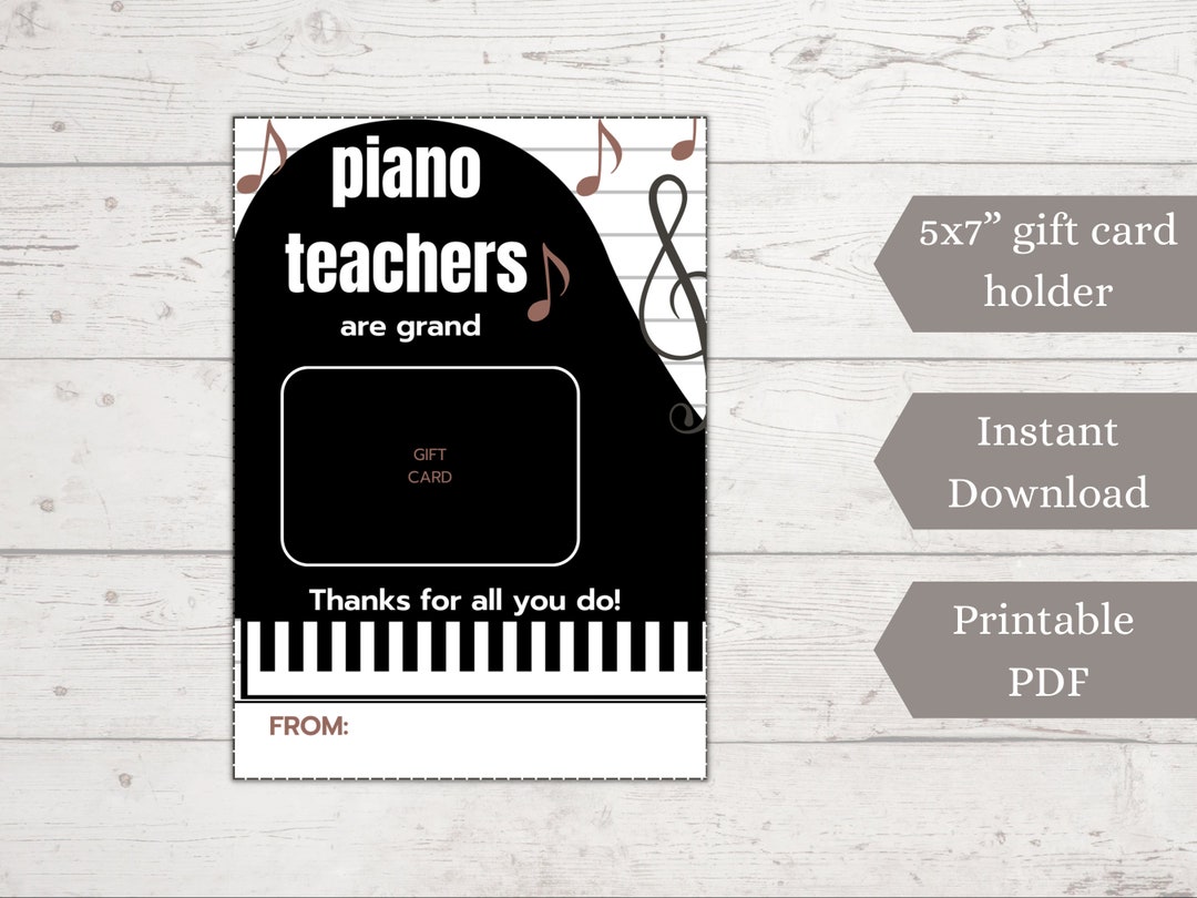 Piano Teacher Gift Card Holder, Recital Gift Printable, Thank You Gift ...