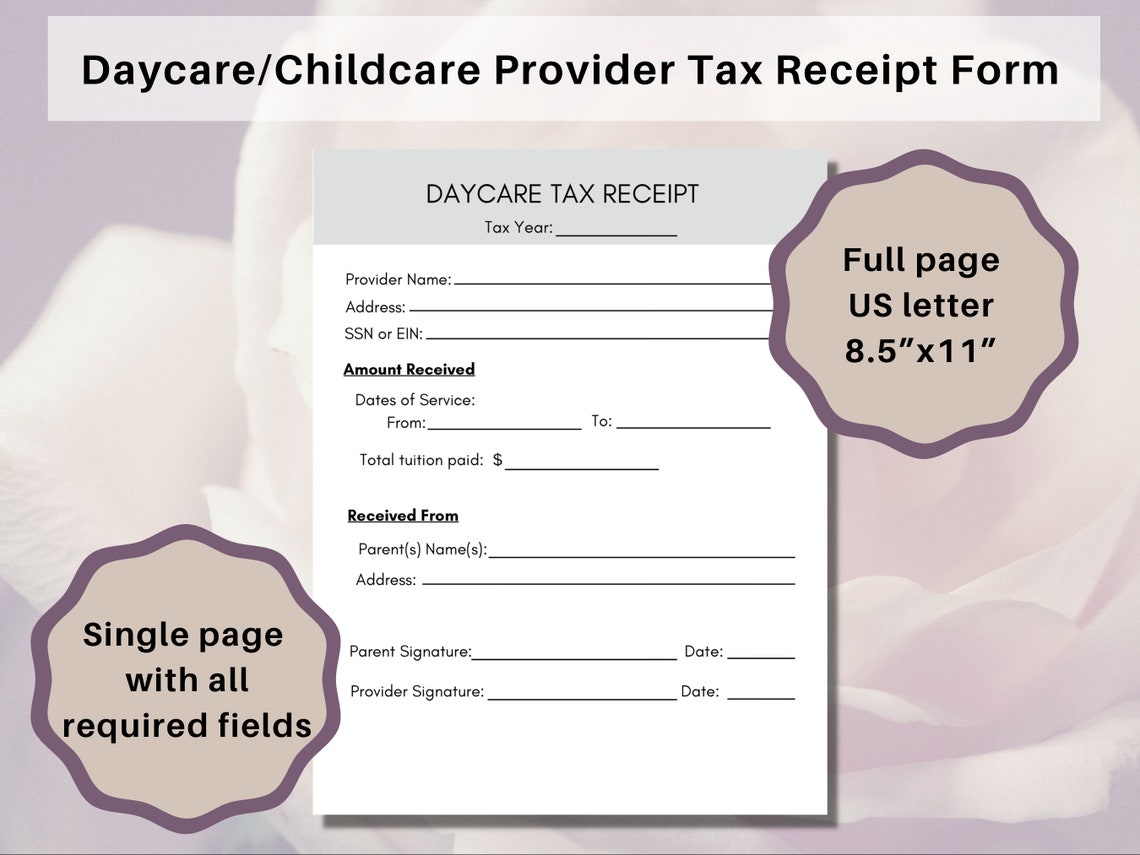 Daycare Childcare Tax Receipt Form for Parents and Childcare - Etsy