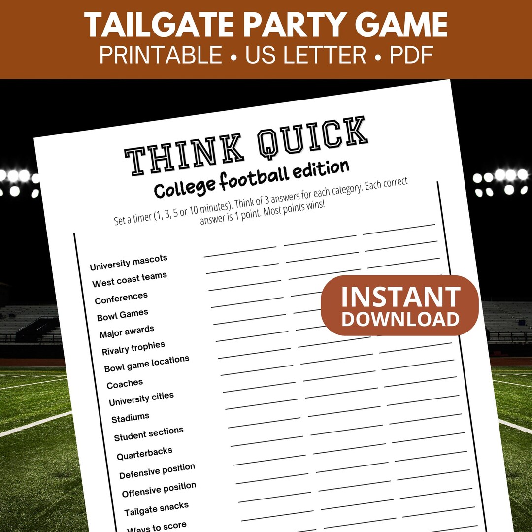 College Football Think Quick Game, Tailgate Party Icebreaker, Bowl Game, Tailgating Icebreaker ...