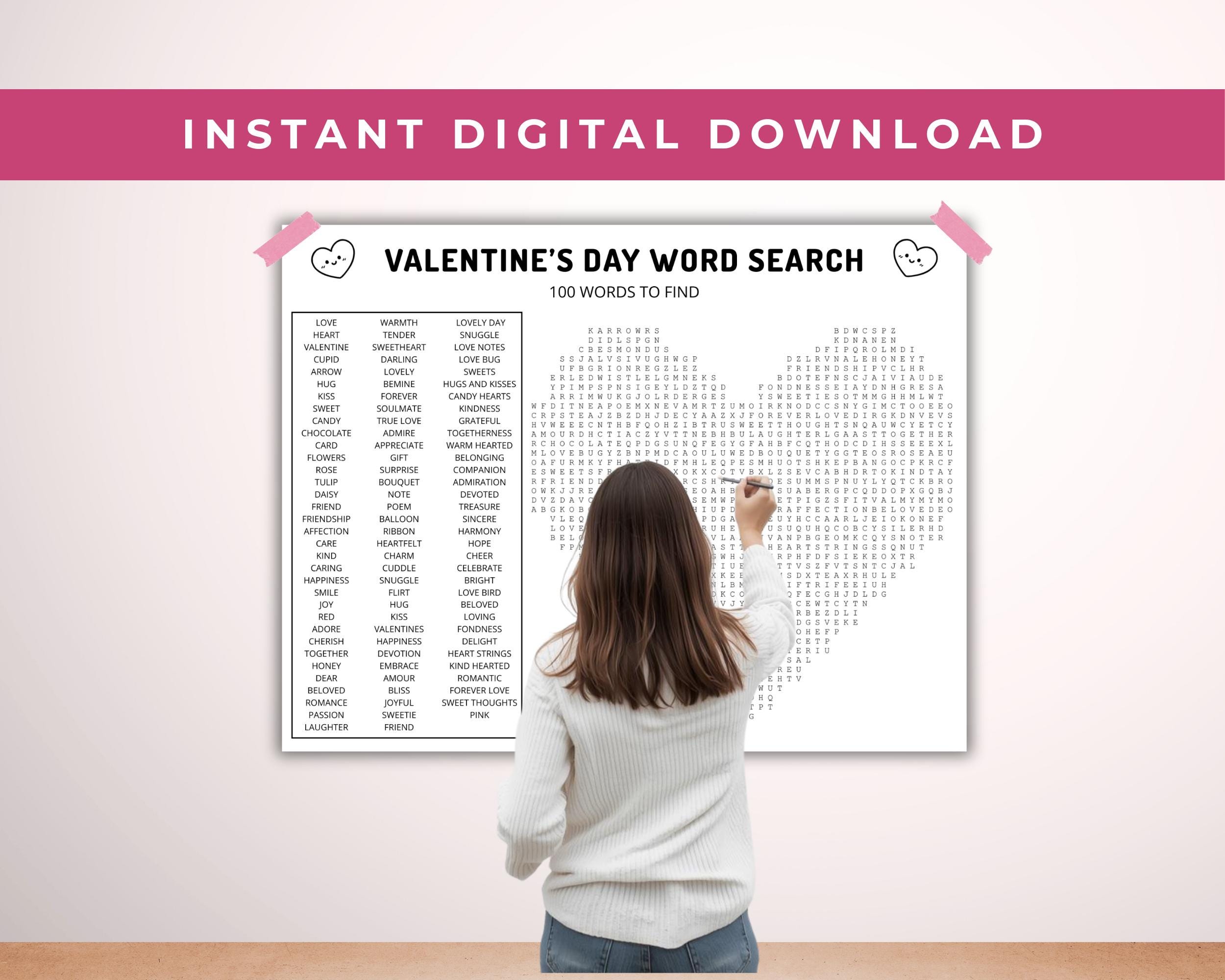 Giant Valentine's Day Word Search Printable, Senior Games, Team ...
