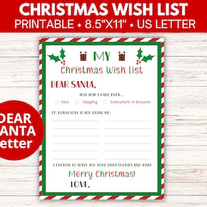 Christmas Wish List for Kids Printable, Letters to Santa, Simple ...