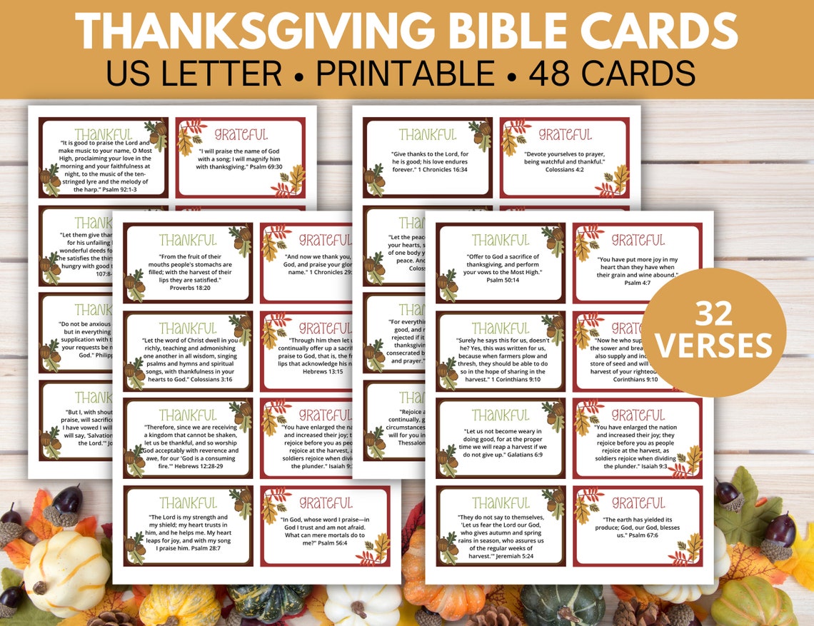 Thanksgiving Bible Verse Printable Cards, Gratitude Cards, Scripture ...