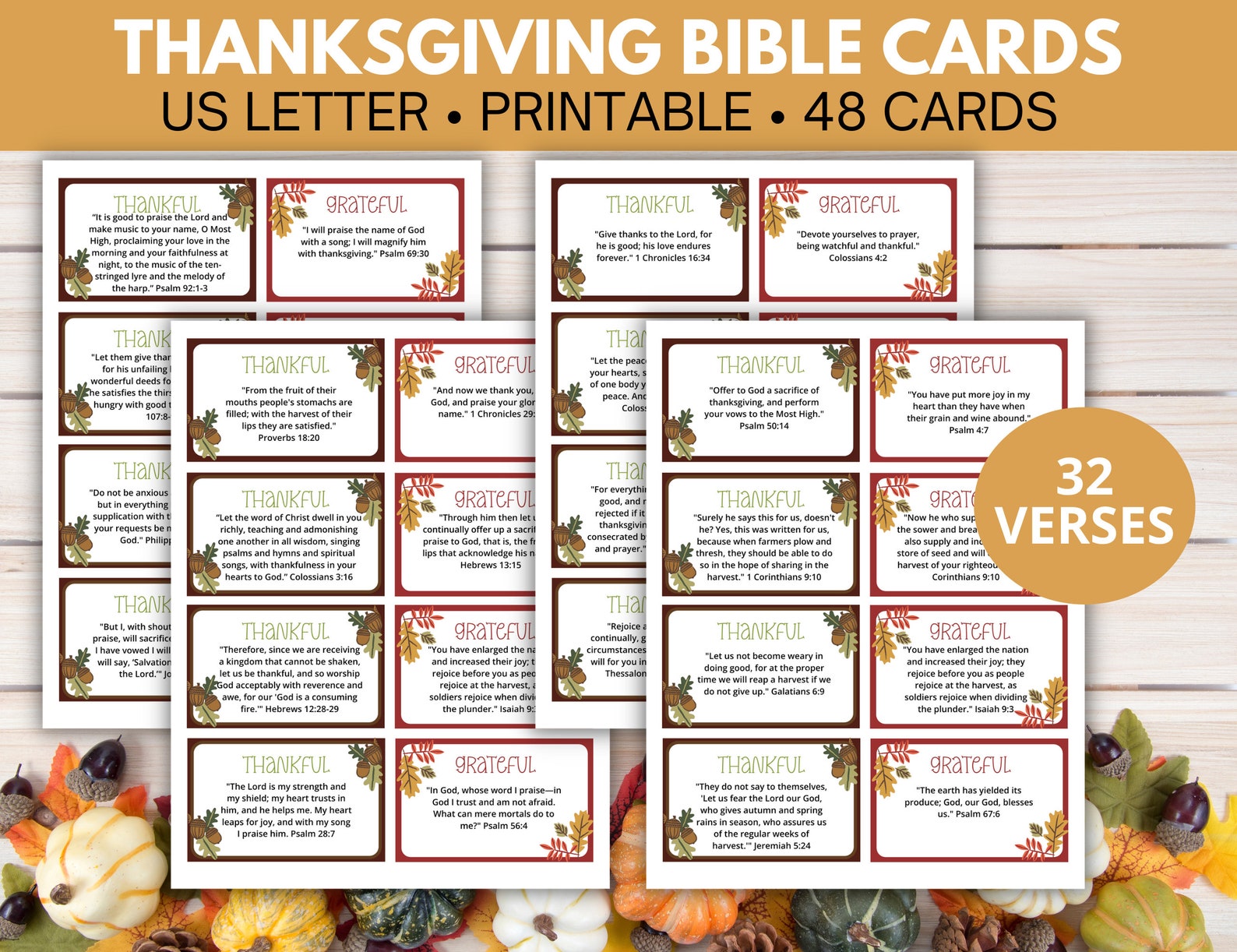 Thanksgiving Bible Verse Printable Cards, Gratitude Cards, Scripture ...