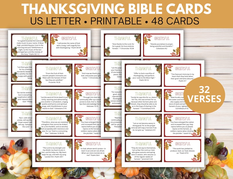 Thanksgiving Bible Verse Printable Cards, Gratitude Cards, Scripture ...