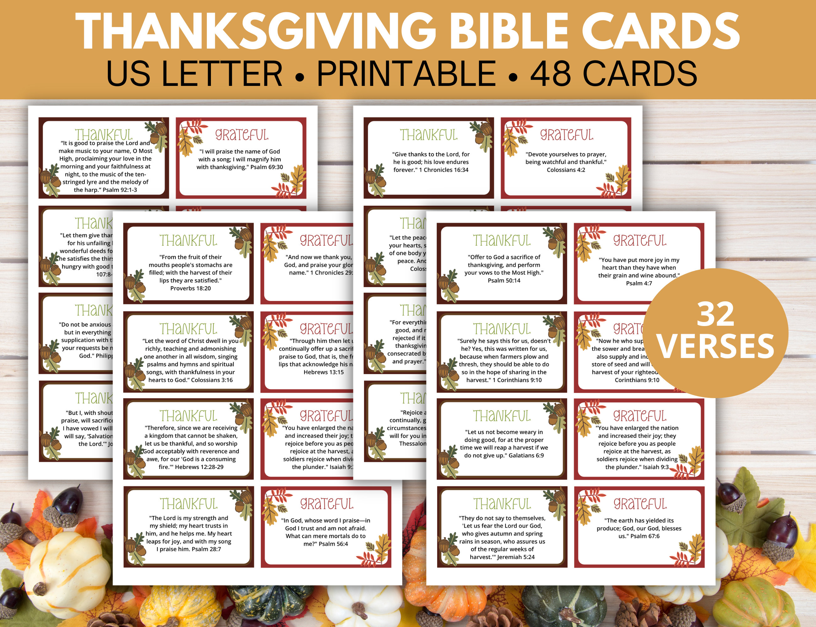 Thanksgiving Bible Verse Printable Cards, Gratitude Cards, Scripture ...