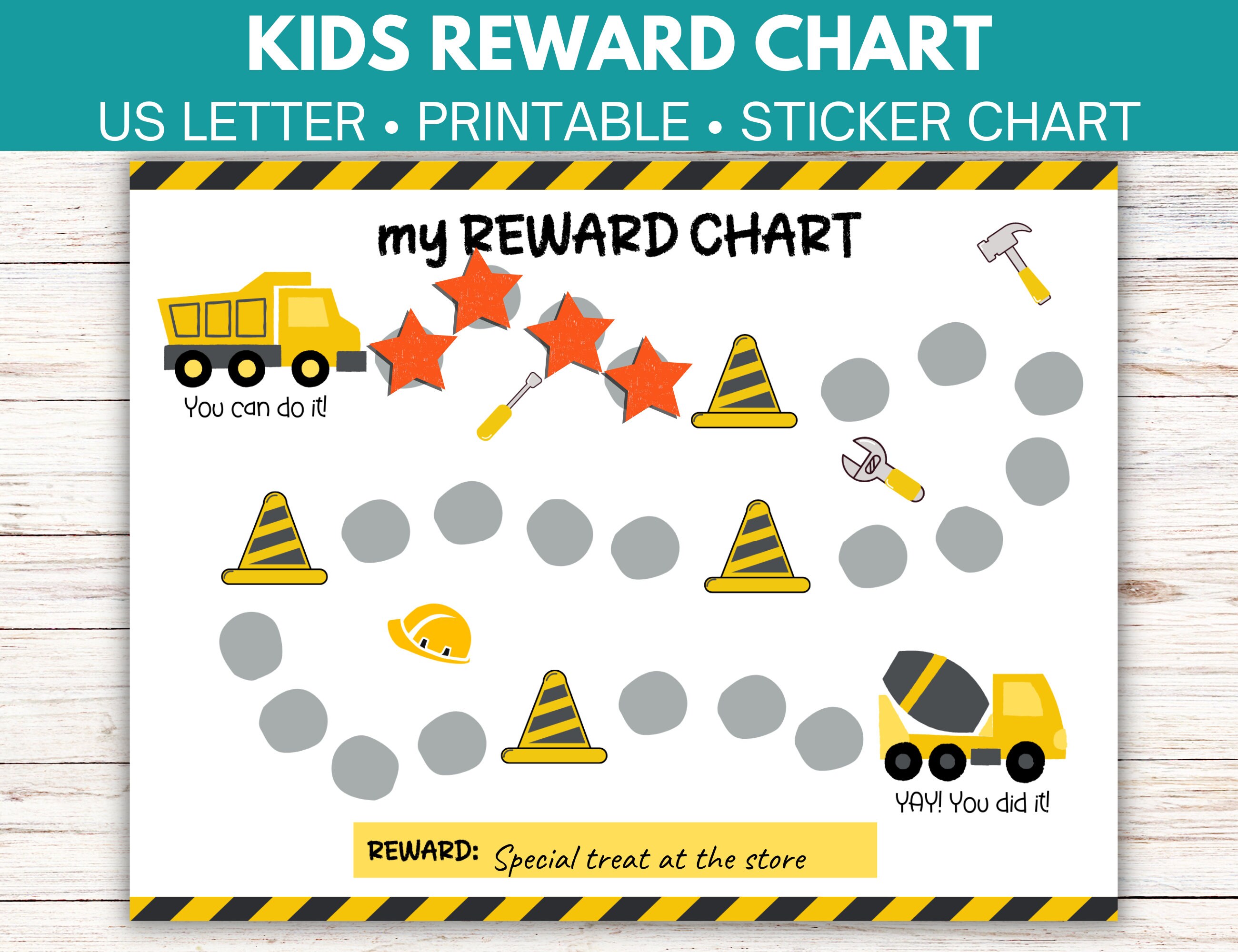 Dump Truck Kids Reward Chart, Toddler Behavior Chart, Sticker Chart ...