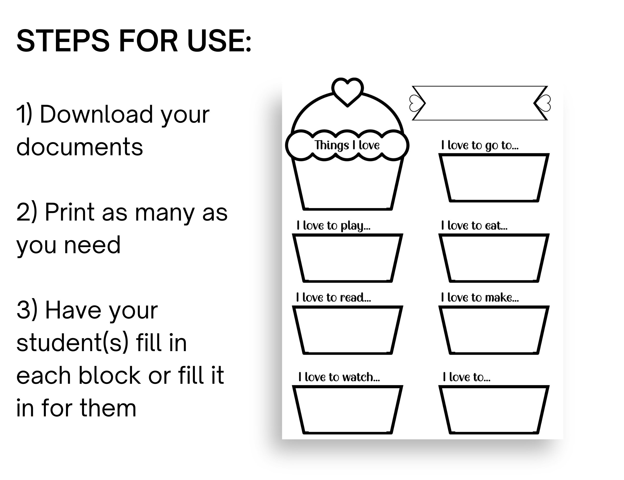 Things I Love Kids Printable Activity, Valentine's Activity for Kids ...