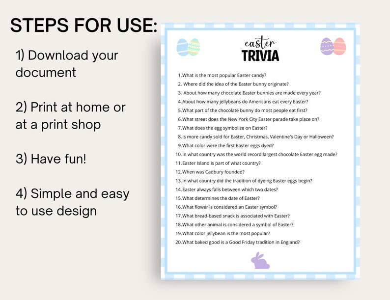 Easter Trivia Game Printable, Easter Party Group Game, Easter Trivia ...