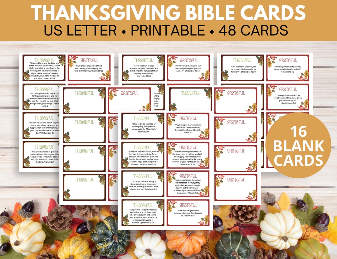 Thanksgiving Bible Verse Printable Cards, Gratitude Cards, Scripture ...