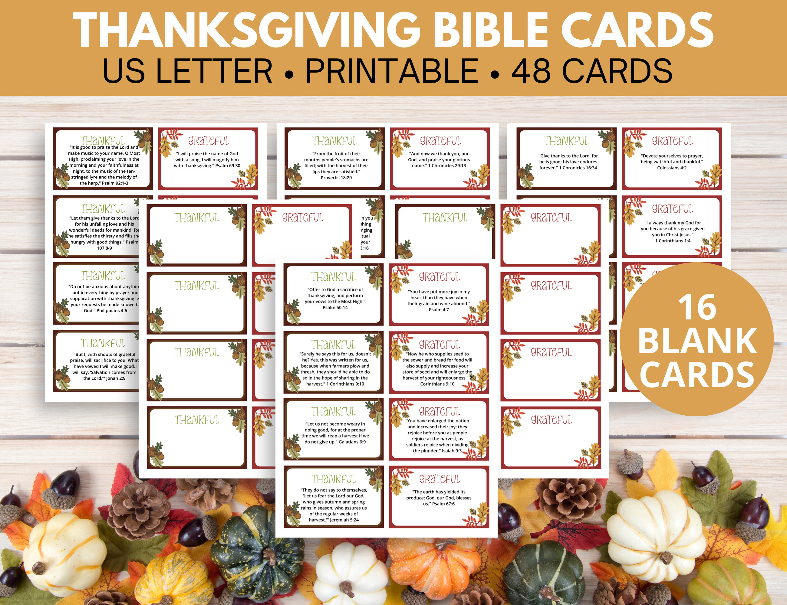 Thanksgiving Bible Verse Printable Cards, Gratitude Cards, Scripture ...