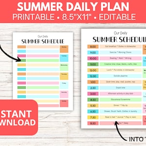 Kids Summer Schedule Template, Editable Kids Routine Chart, Fillable ...