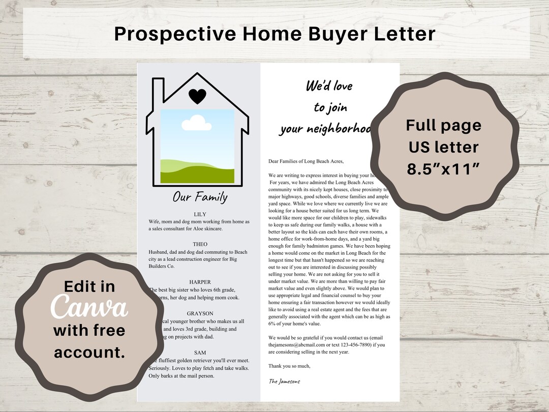 Prospective Home Buyer Letter to Seller, Real Estate Letter Template ...