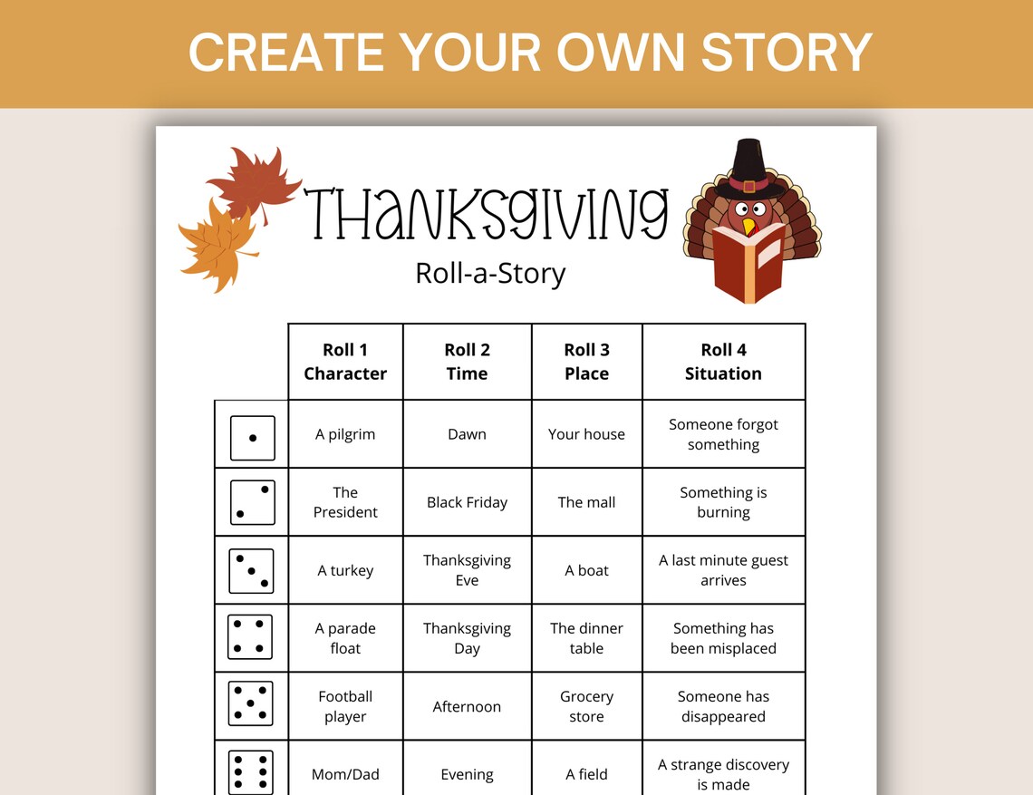 Thanksgiving Roll a Story Dice Game, Thanksgiving Classroom Games ...